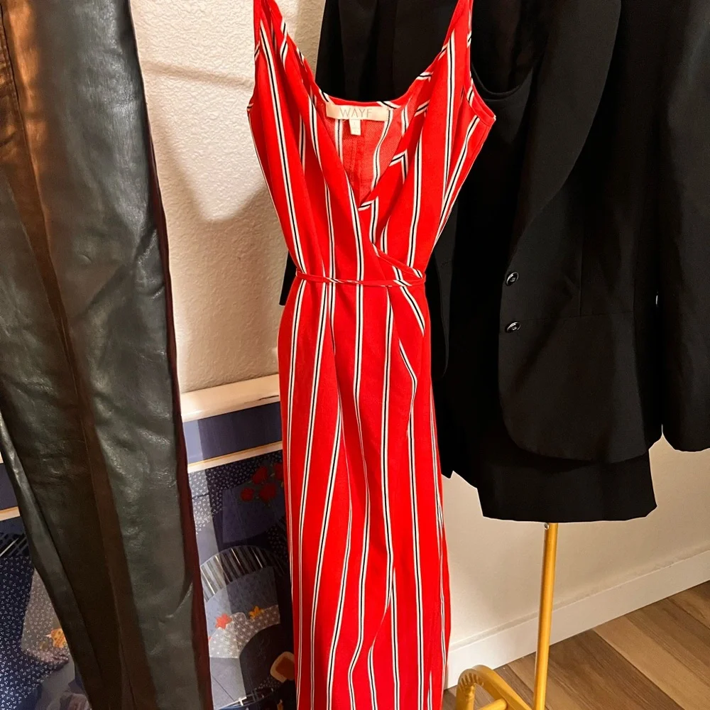 Wayf | Dresses | Wayf Red And White Striped Midi Dress | Poshmark